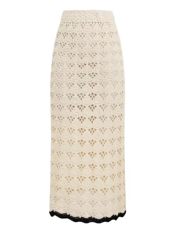 Zimmermann Rhiannon Crochet Midi Skirt - Cream Black
