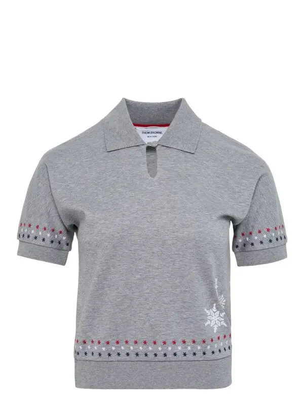 Thom Browne Star-motif Polo Top - Medium Gray