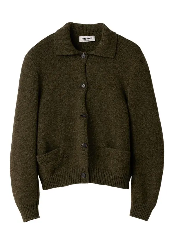 Miu Miu Button-up Cardigan With Monogram Logo - Military Green