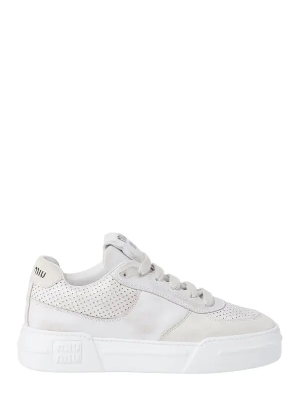 Miu Miu Bleached Leather And Suede Lace-up Sneakers - White