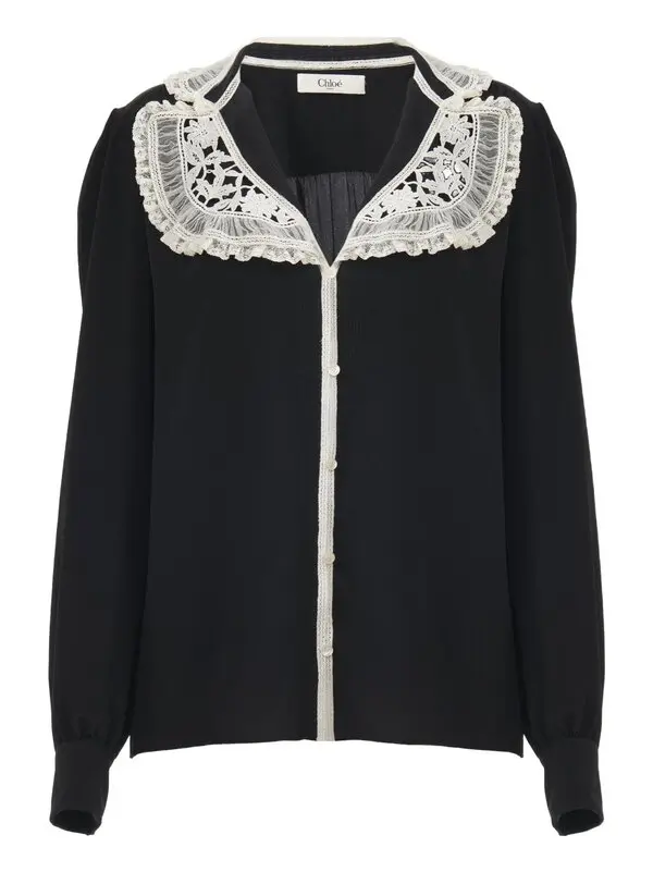 Chloé Crepe De Chine Lace Detail Shirt - Black