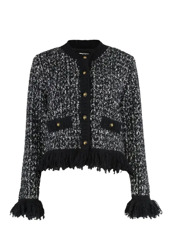 Moncler Padded Knit Cardigan With Fringe Detail - Black