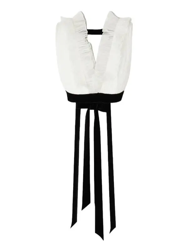 Saint Laurent Ruffled V-neck Sleeveless Blouse - White