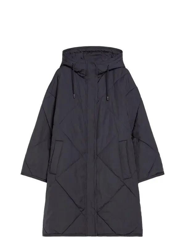 Max Mara Long Sleeve Quilted Hooded Coat - Navy Blue