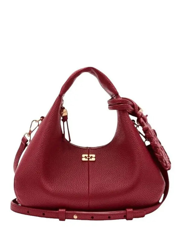 GANNI Grained Mini Hobo Bag - Red