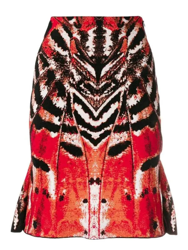 Alexander McQueen Abstract Printed High Waist Skirt - Red