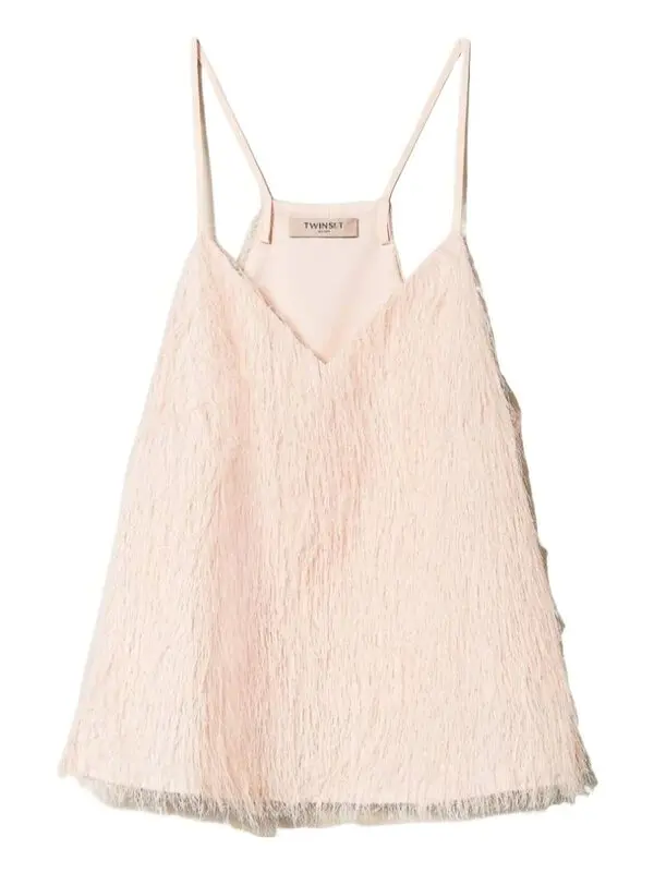 TWINSET Feather Effect Spaghetti Strap Top - Nude