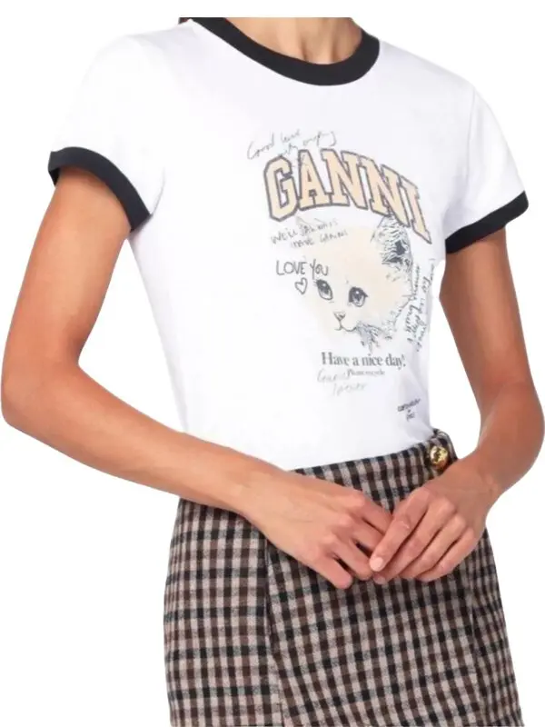 GANNI Crew Neck Short Sleeve T-shirt - White