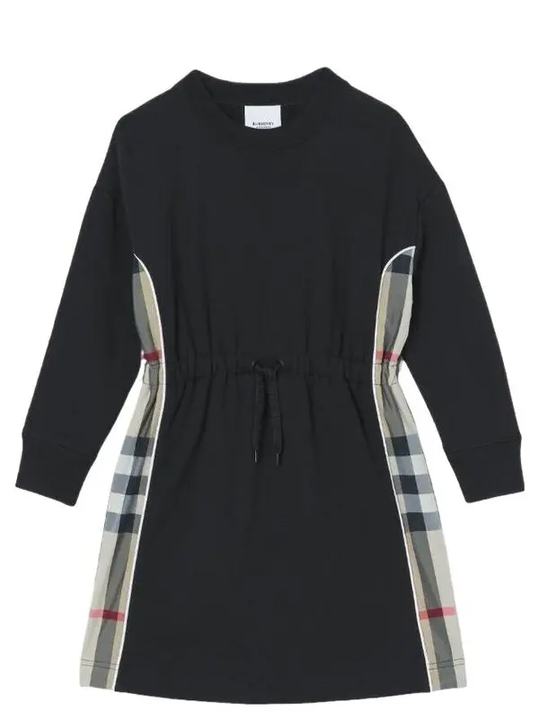 Burberry Checked Panel Cotton Dress - Black