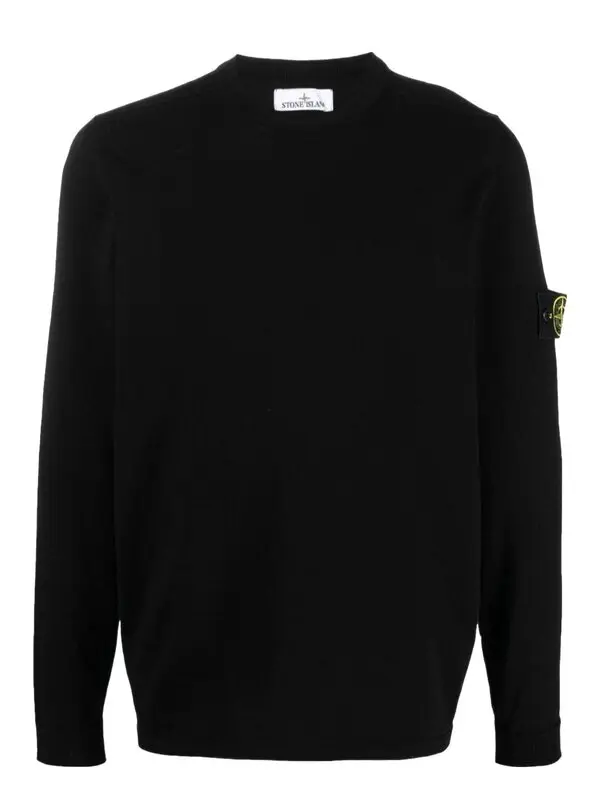 Stone Island Logo Patch Knitted Jumper - Black