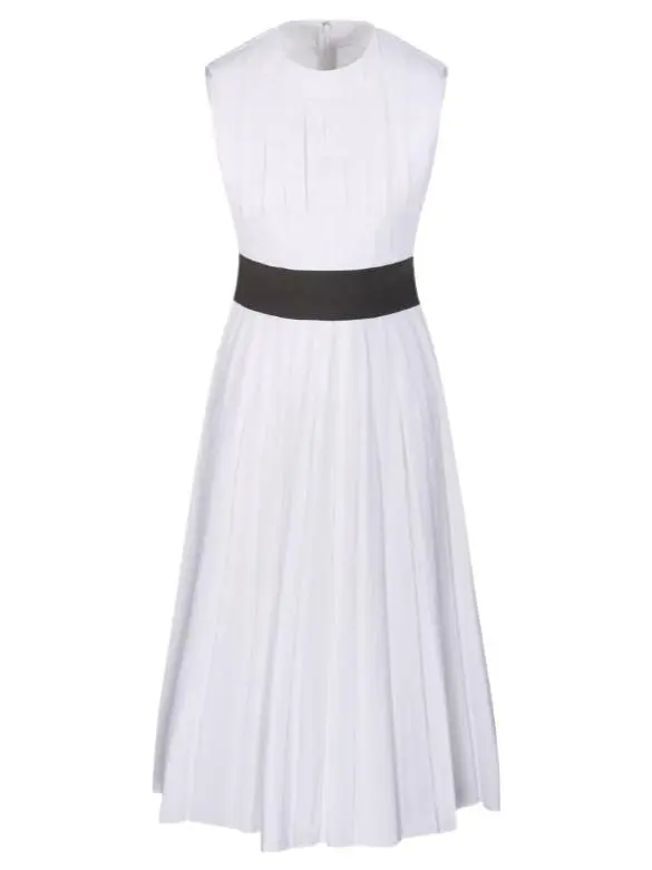 Tory Burch Sleeveless Pleated Dress With Zipper Closure - White