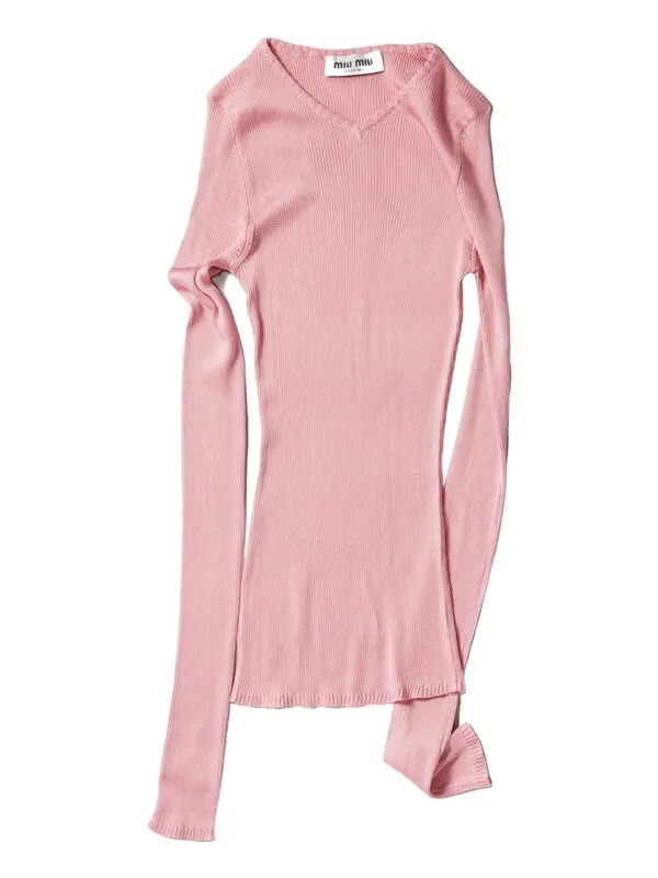 Miu Miu V-neck Ribbed Long Sleeve Jumper - Begonia Powder