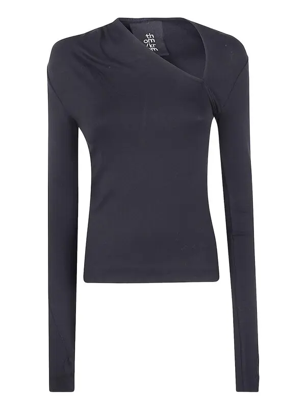 THOM KROM Asymmetrical Neckline Long-sleeve Top - Black