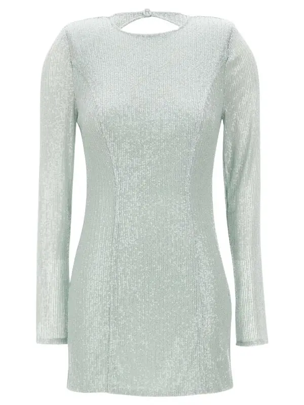 ROTATE BY BIRGER CHRISTENSEN Sequined Backless Long Sleeve Dress - Gray