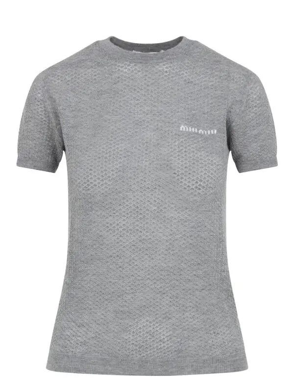 Miu Miu Cashmere Short Sleeve Sweater - Grey