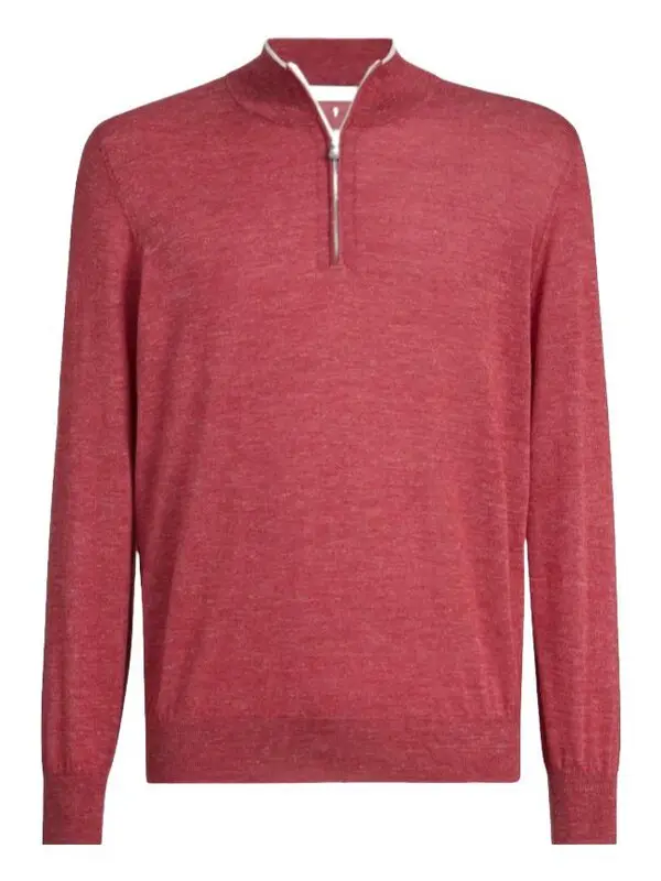 Brunello Cucinelli Half-zip High-neck Knitted Sweater - Strawberry