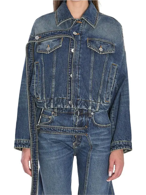 JEAN PAUL GAULTIER Distressed Denim Jacket With Logo Tag - Blue