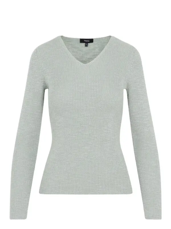 Theory Ribbed Knit V-neck Jumper - Gray