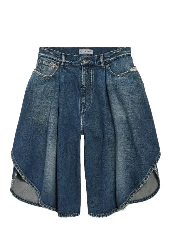 Balenciaga Tulipano Distressed Denim Bermuda Shorts - Deep Sea Blue
