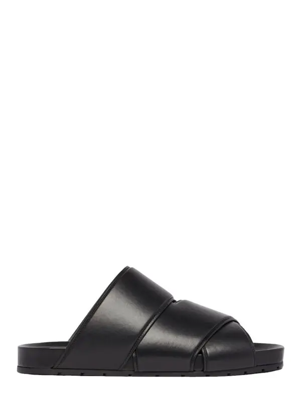 Bottega Veneta Leather Crossed Strap Mule Sandals - Black