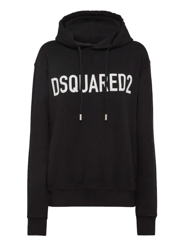 Dsquared2 Logo Printed Drawstring Hoodie - Black