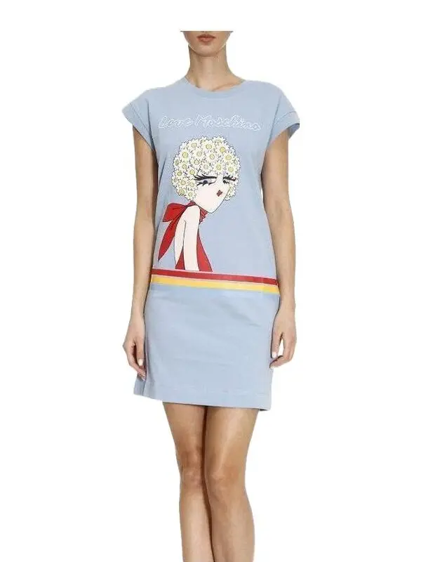 Moschino Round Neck Printed Dress - Blue