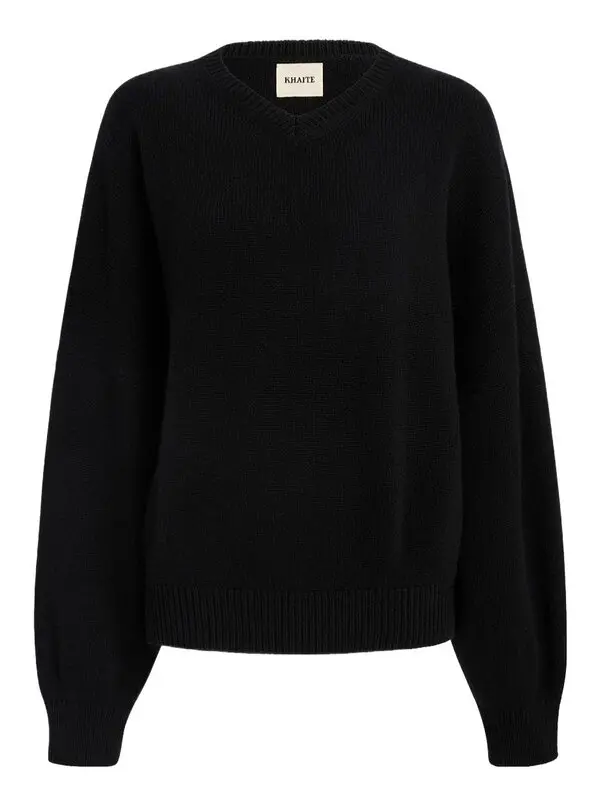 Khaite Long Sleeve V-neck Knit Sweater - Black