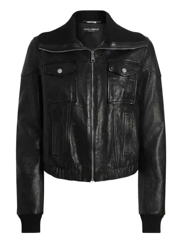 Dolce & Gabbana Leather Bomber Jacket - Black