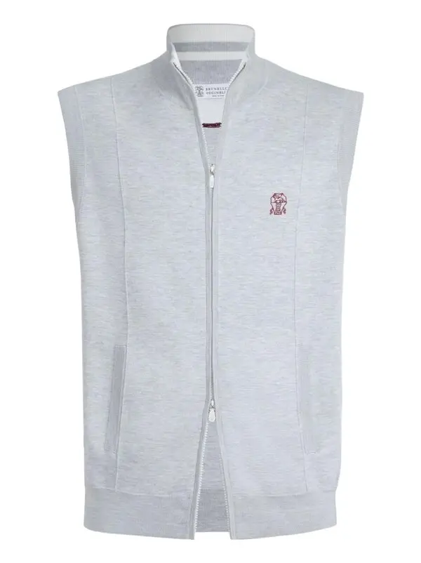Brunello Cucinelli Zip Knitted High Neck Waistcoat - Grey