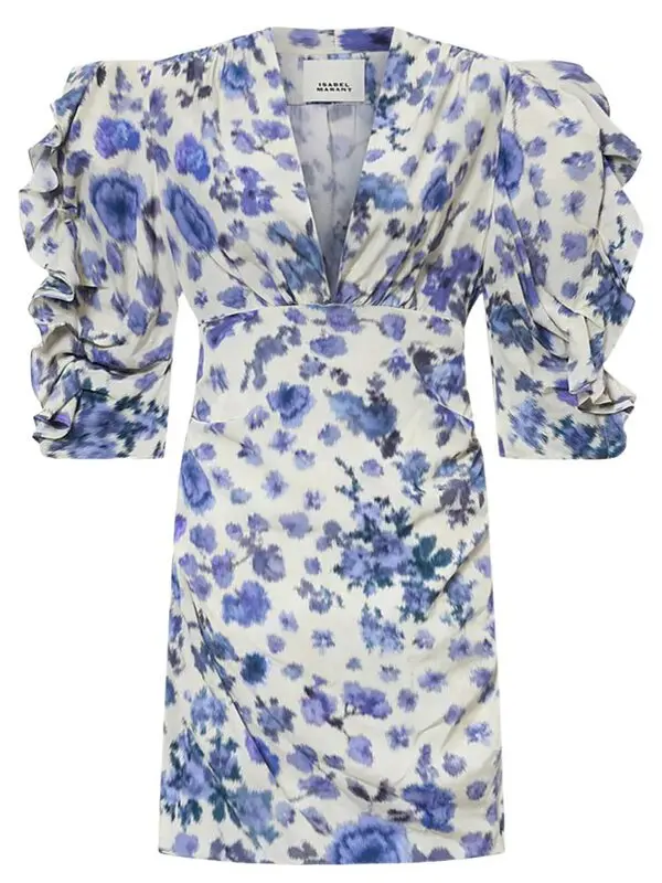 Isabel Marant Étoile Doris Dress With V-neck And Ruffled Sleeves - Gray