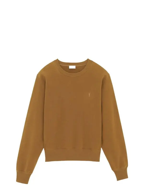 Saint Laurent Crewneck Sweatshirt With Cassandre Embroidery - Brown