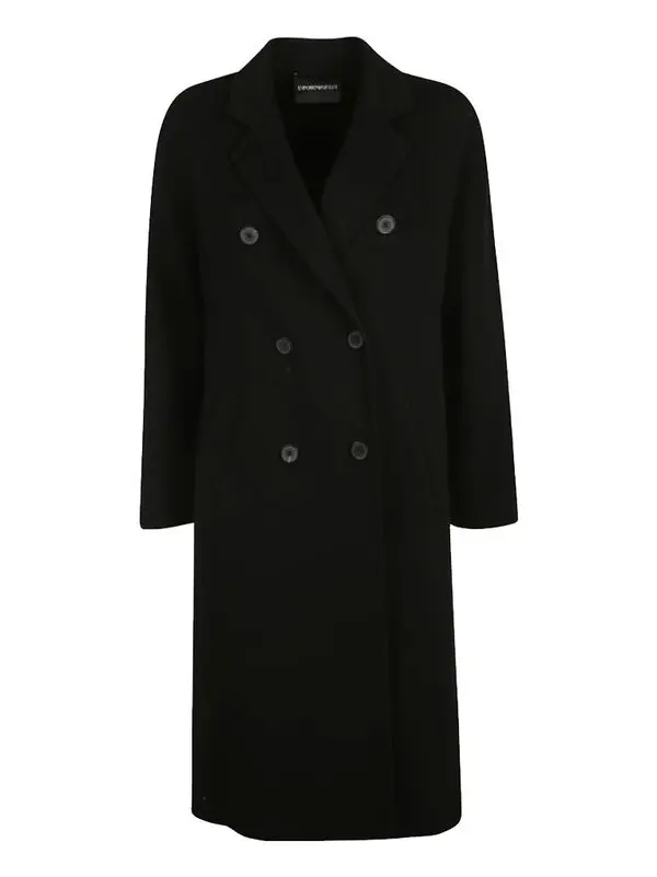 Emporio Armani Double-breasted Classic Long Coat - Black