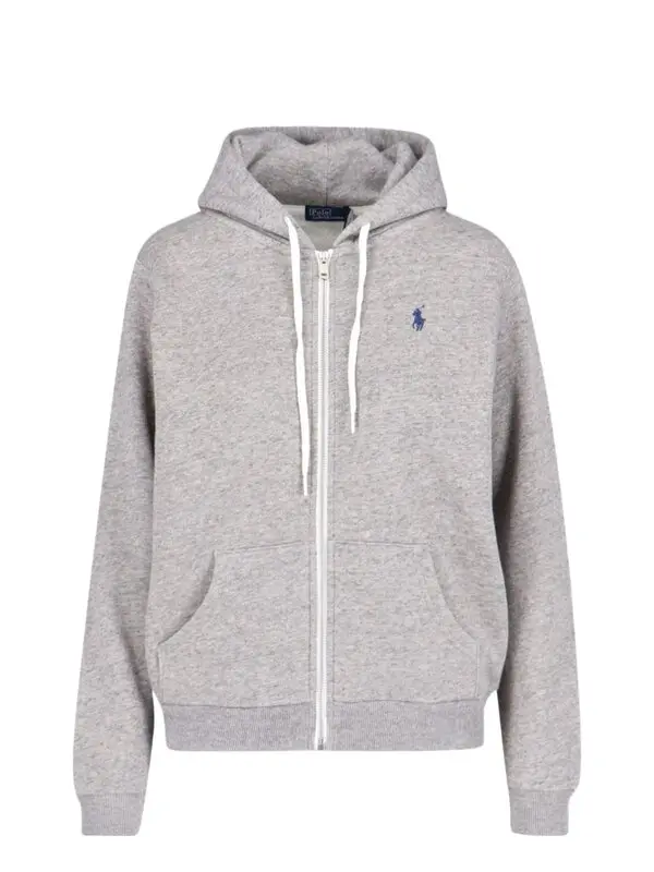 Polo Ralph Lauren Logo Embroidered Zipped Hoodie - Gray