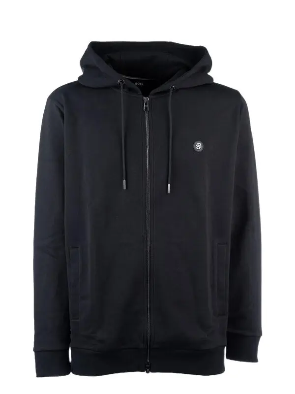 Hugo Boss Logo Patch Zipped Hoodie - Black