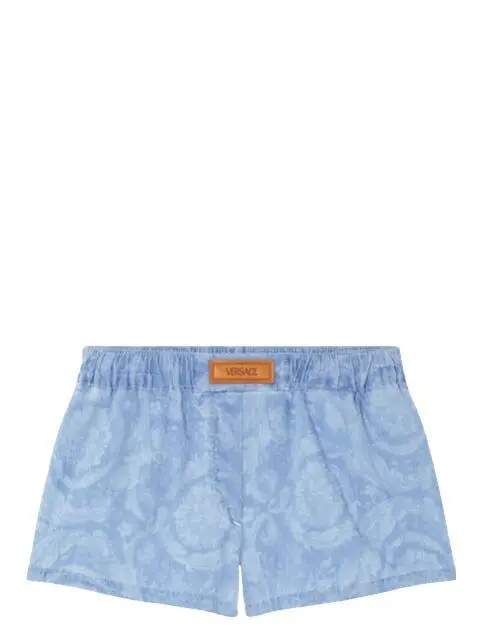Versace Logo-patch Denim Shorts - Blue