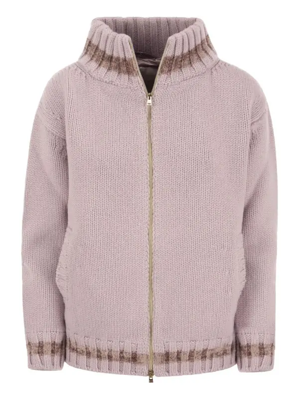 Herno Striped Knitted Zip-up Cardigan - Pink