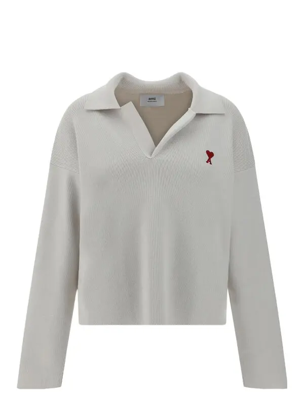 Ami De Coeur Long Sleeve Knitted Polo - Gray