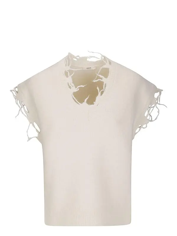 HAIKURE Distressed V-neck Sleeveless Top - White