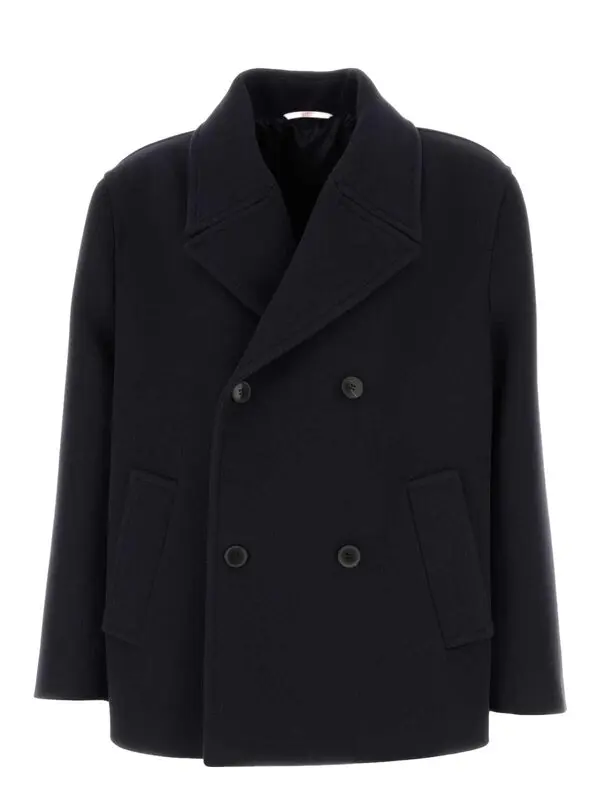 Valentino Garavani Double-breasted Long-sleeved Coat - Navy Blue