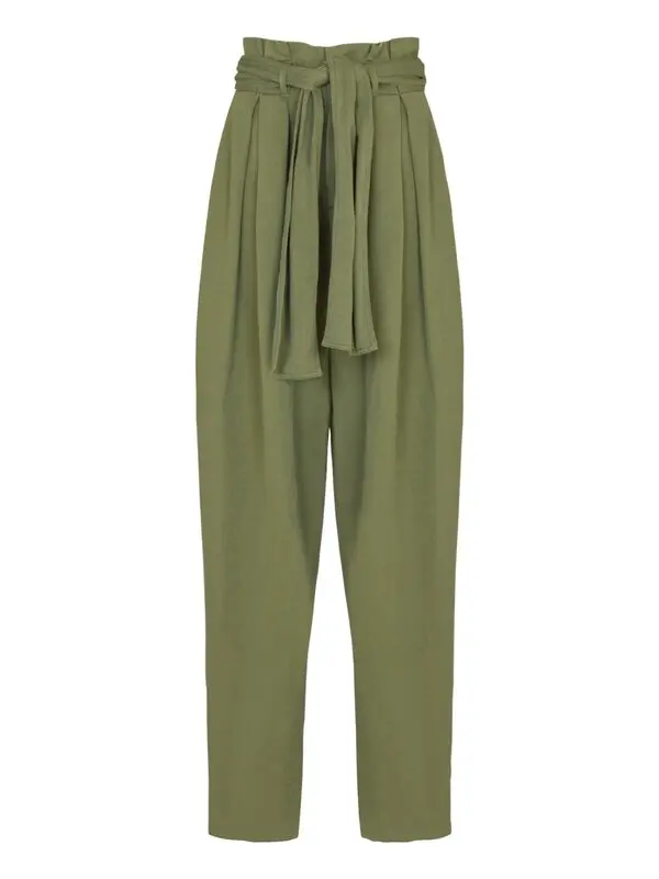 Balmain High-waist Belted Wide-leg Pants - Green