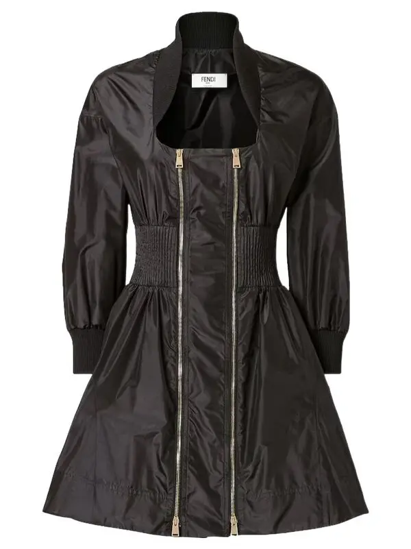 Fendi Square Neck Mini Dress With Double Zip Detail - Black