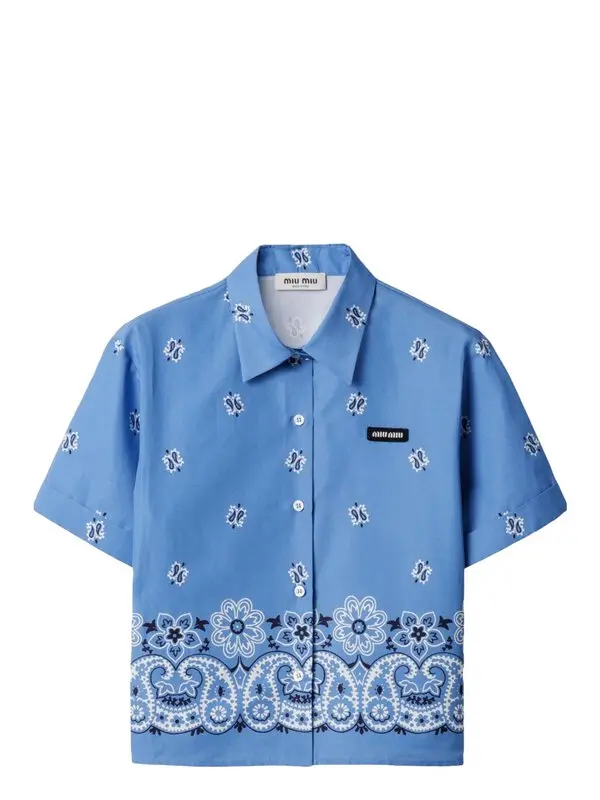 Miu Miu Bandana Print Short-sleeved Shirt - Light Blue/white
