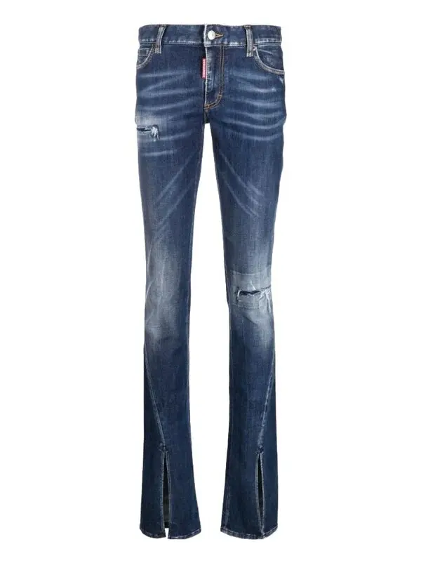Dsquared2 Distressed Split Cuffs Trumpet Bootcut Jeans - Blue