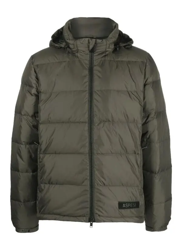Aspesi Padded Hooded Jacket With Logo Patch - Green