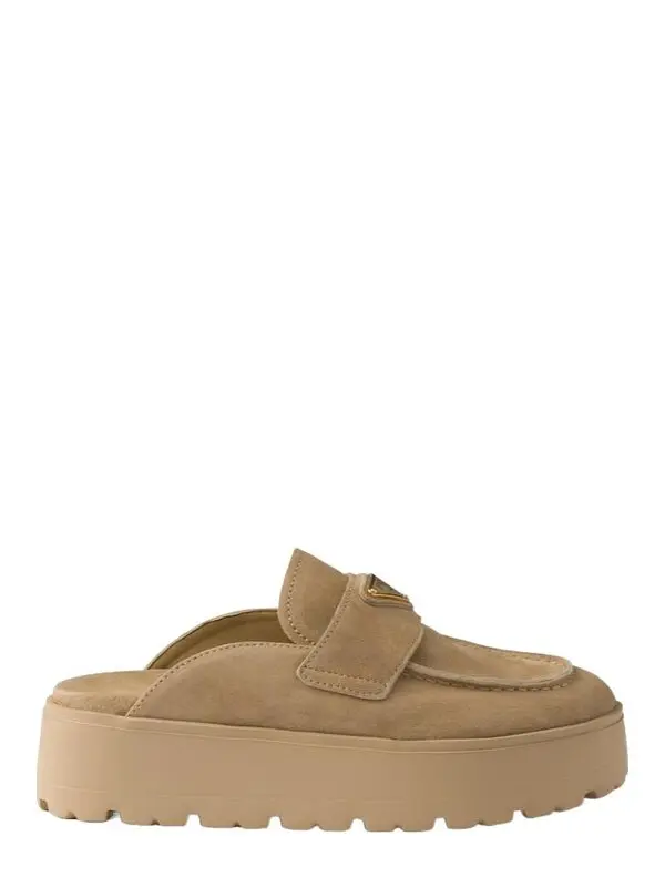 Prada Suede Round Toe Flatform Mules - True Color