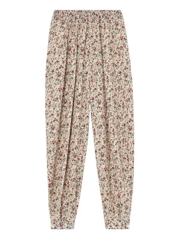 Loro Piana Floral Print Puffed Leg Trousers - Ivory/melon/peacock