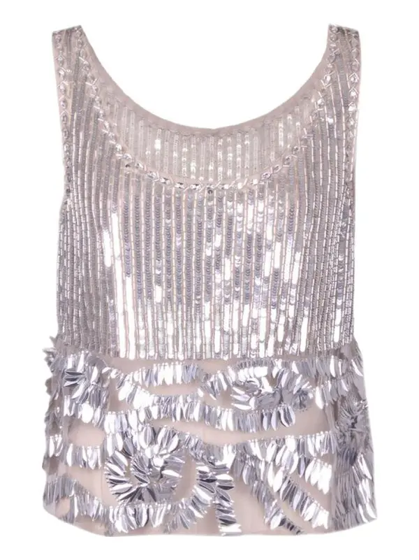Alberta Ferretti Embellished Sleeveless Tank Top - Gray