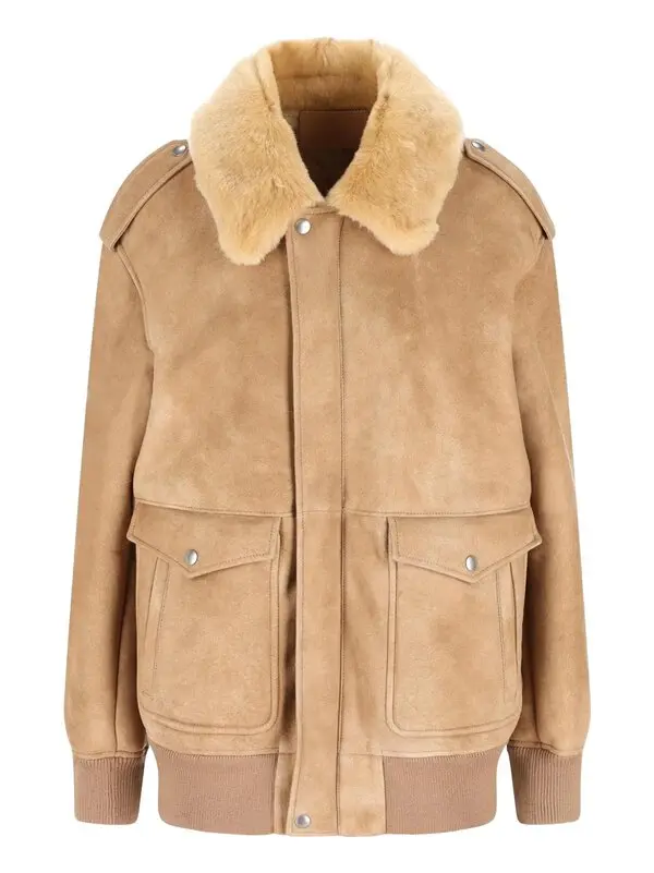 Prada Long-sleeved Suede Jacket With Fur Collar - Rope Ash