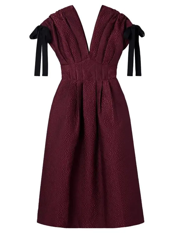 Sea Fayetta Bow-detailed Pleated Cloqué Midi Dress - Brown