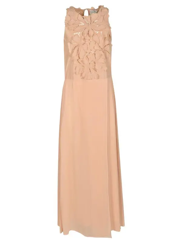 FORTE_FORTE Sleeveless Maxi Dress With Floral Appliqu - Nude
